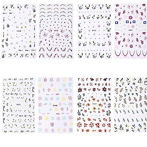 Flower Nail Art Stickers 3D Colorful Floral Decals Self Adhesive Botanical Nail Art Stickers Daisy Design Art DIY Nail Accessories for Women Acrylic Nail Decoration 8 Sheets
