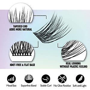 WONSIS Lash Clusters, False Eyelashes Individual for DIY Lash Extension, 48 Clusters Mix Length Individual Lashes, Natural Look Reusable Cluster Lashes for Home Eyelash Extensions (Volume)