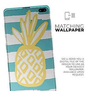 DesignSkinz Striped Mint and Gold Pineapple Protective Vinyl Decal Wrap Skin Cover Compatible with The Samsung Galaxy S20 (Screen Trim & Back Glass Skin)