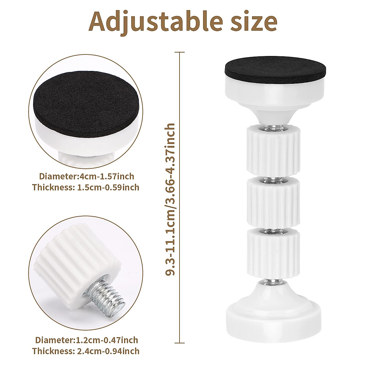 Purkyoolar 2pcs Adjustable Bed Frame Anti Shake Tool, Headboard Stopper, Headboard Bumper No More Creaking, Suitable for Room Doors,beds, cabinets, Sofas (White, 3.66-4.37inch)