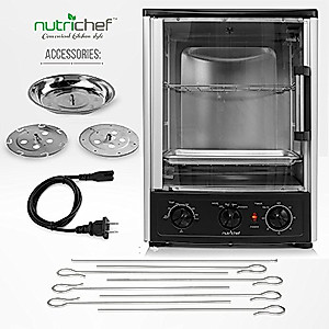 NutriChef PKRT97 Upgraded Multi-Function Rotisserie Vertical Countertop Oven with Bake, Turkey Thanksgiving, Broil Roasting Kebab Rack with Adjustable Settings, 2 Shelves 1500 Watt-PKRT97, 1500W