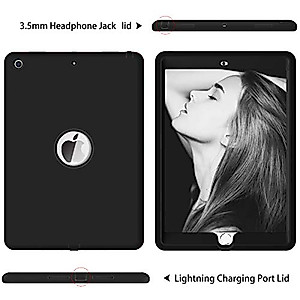 Hocase iPad 9th Generation Case, iPad 10.2 2021 Case, Heavy Duty Shockproof Soft Silicone Rubber Bumper+Hard Plastic Hybrid Protective Case for iPad 9th/8th/7th Generation 10.2 - Black