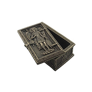 Archangel Saint St Michael Cold Cast Bronze Rosary Relic or Keepsake Case Framed Trinket Box