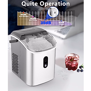 Kndko Nugget Ice Maker Countertop,33lbs/Day, Pellet ice Maker,a Basket in 1.5 Hour, Self-Cleaning, One-Click Design, Compact Crushed Ice Maker with Chewy Ice for Home Bar Party，Silver
