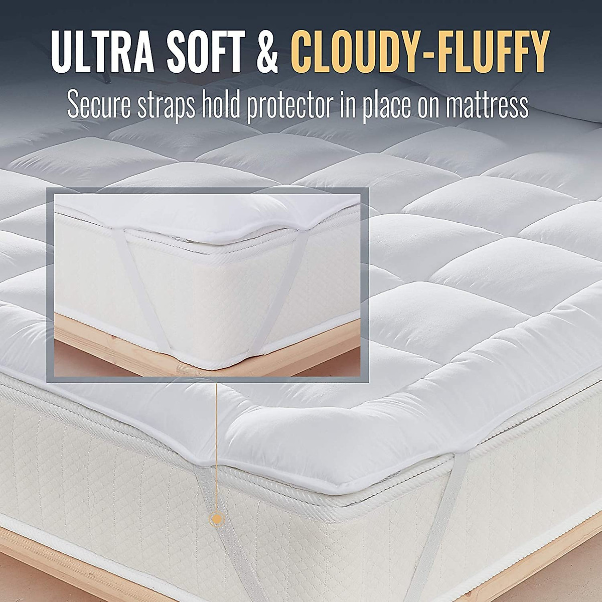 Pure Eco Mattress Topper Full XL Size,Deep Pockets (8-22" Depth) Fits, 500TC Cotton Pad Cover, 1000 GSM Mattress Pads, Extra Thick Cooling Full XL Size Bed Mattress Topper 54"x80" Inches Silver