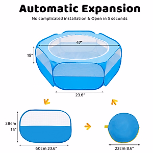 Amakunft Small Animal Pop-Up Playpen with Mesh Cover, 47'' x 23.6'' x 15'' Chicken Brooder Box, Play Pen Indoor Outdoor for Guinea Pigs, Bunny, Rabbits, Ferrets, Chinchillas, Kittens