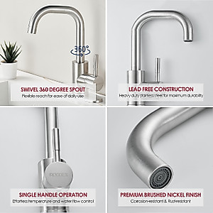 RODDEX Square Bar Sink Faucet, Single Handle Bar Mixer with 3 Hole Deck Plate, Utility Stainless Steel Cheese Faucets for rv Camper Laundry Outdoor Farmhouse Kitchen Sink (Brushed Nickel, Small)