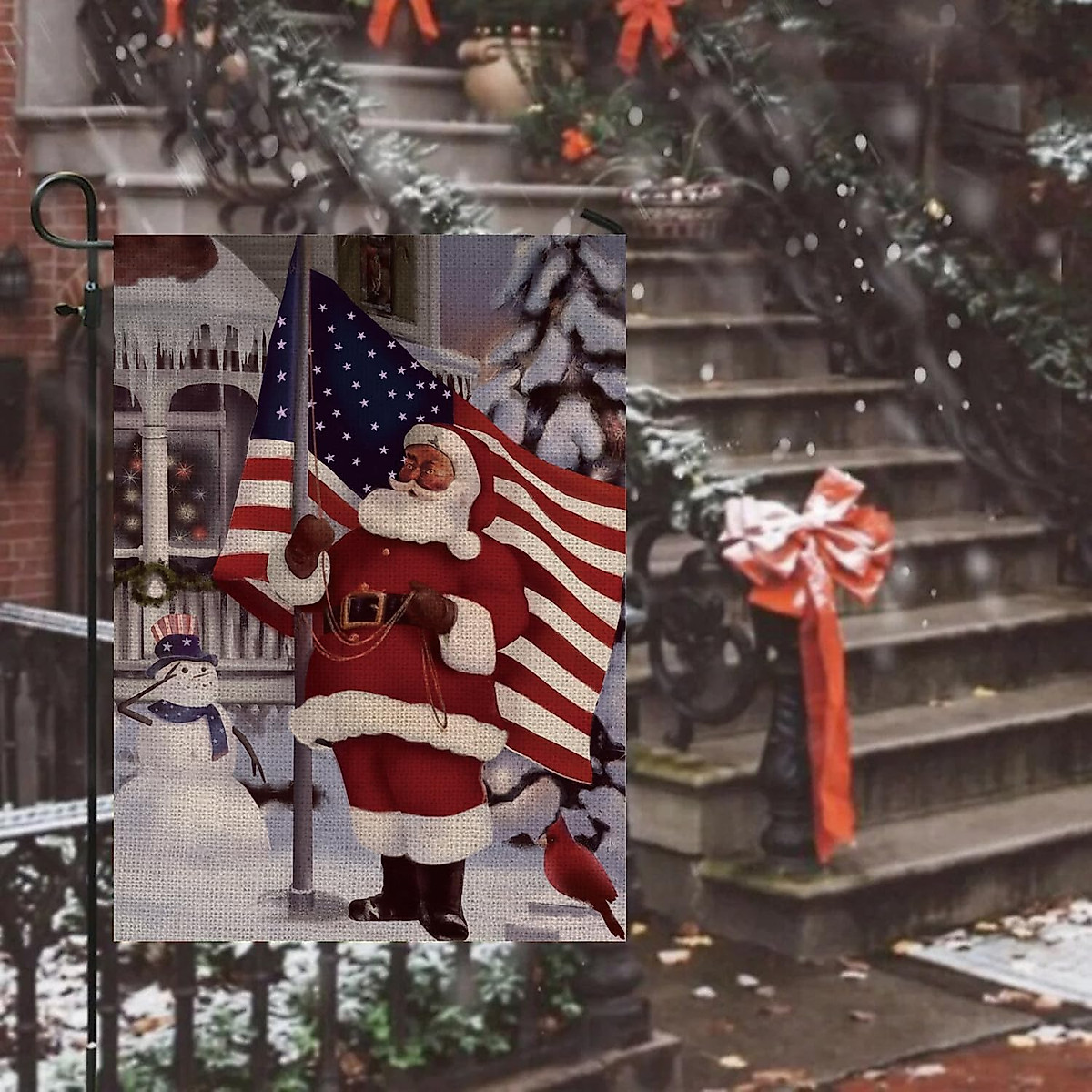 Christmas Garden Flag Santa Claus Cardinal Double Sided Burlap Vertical Rustic Outdoor Decorations Rise the US Flags Merry Christmas Yard Decor 12.5 x 18 Inch