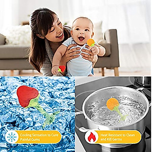 Fu Store Baby Teething Toys (7 Pack) for Newborn BPA Free Infant Toddler Silicone Fruit Giraffe Teethers Finger Toothbrush Strawberry Orange Peach Pear Soothe Babies Gums Set with Storage Case