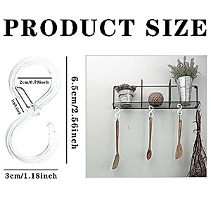 S Hooks with Safety Buckle for Hanging, Anti-Drop S Shaped Hooks, Heavy Duty Rustproof S Hangers for Kitchen Utensil, Closet Rod, Bathroom (32, Clear)