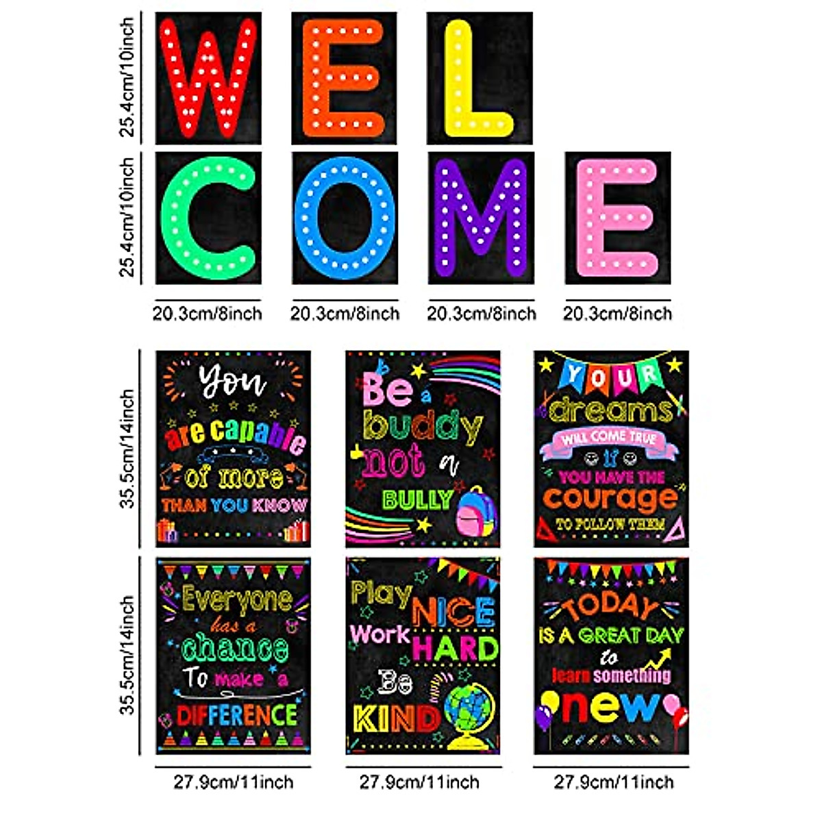 13 pieces Inspirational Wall Decor Motivational Poster for School Classroom Poster Bulletin Board Set Positive Quote Wall Art with Welcome Sign for Students Home School Office Counselors Teachers