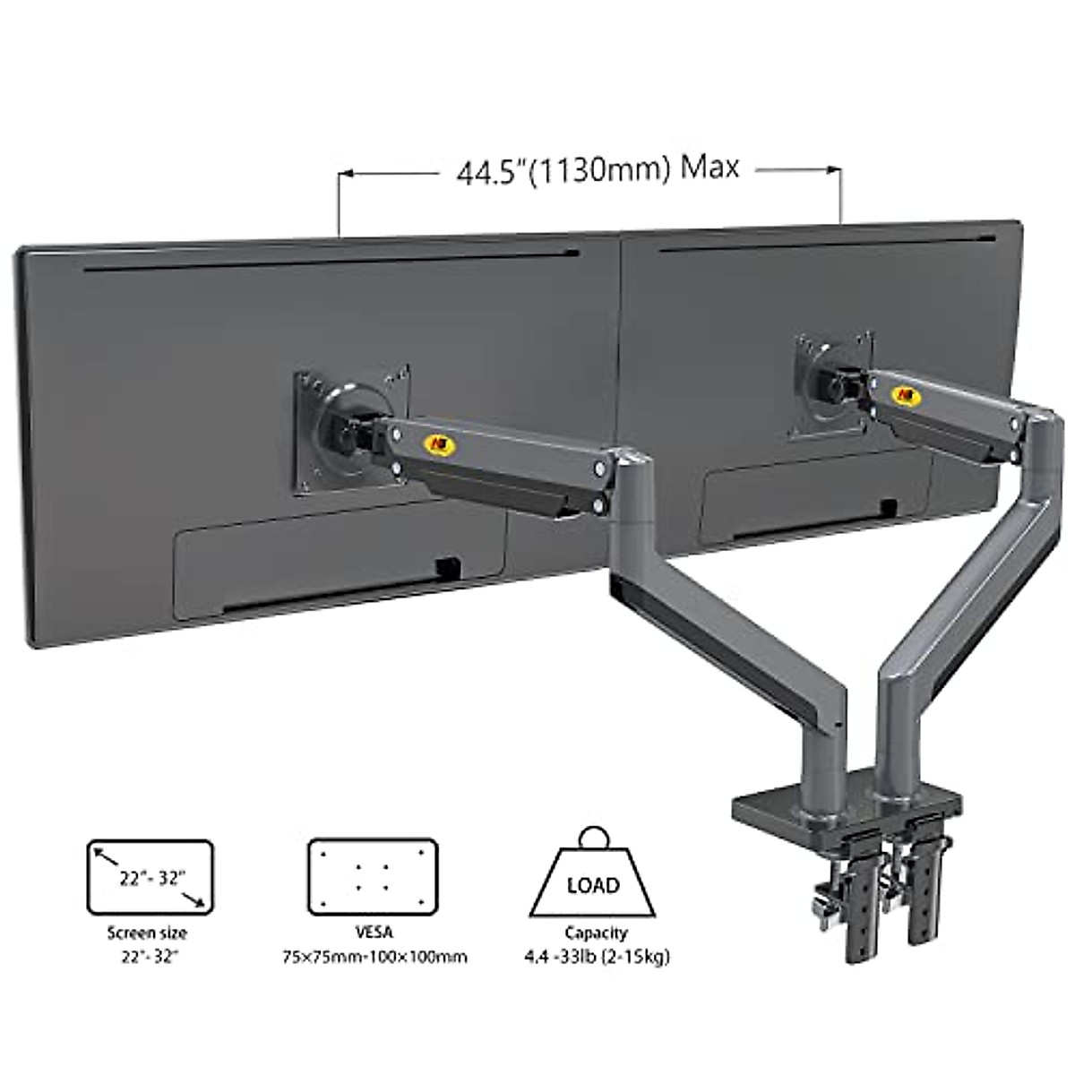 NB North Bayou Dual Monitor, 22''-32'', Arm Ultra Wide Full Motion Swivel Mount with Gas Spring, Load Capacity from 4.4 to 33lbs Each Height Adjustable Stand G35