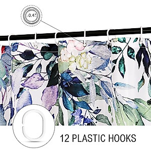 Gibelle Spring Floral Shower Curtain for Bathroom, Watercolor Green Eucalyptus Leaves Plant Shower Curtain Set with Hooks, Washable Polyester Fabric 72x72 Inch