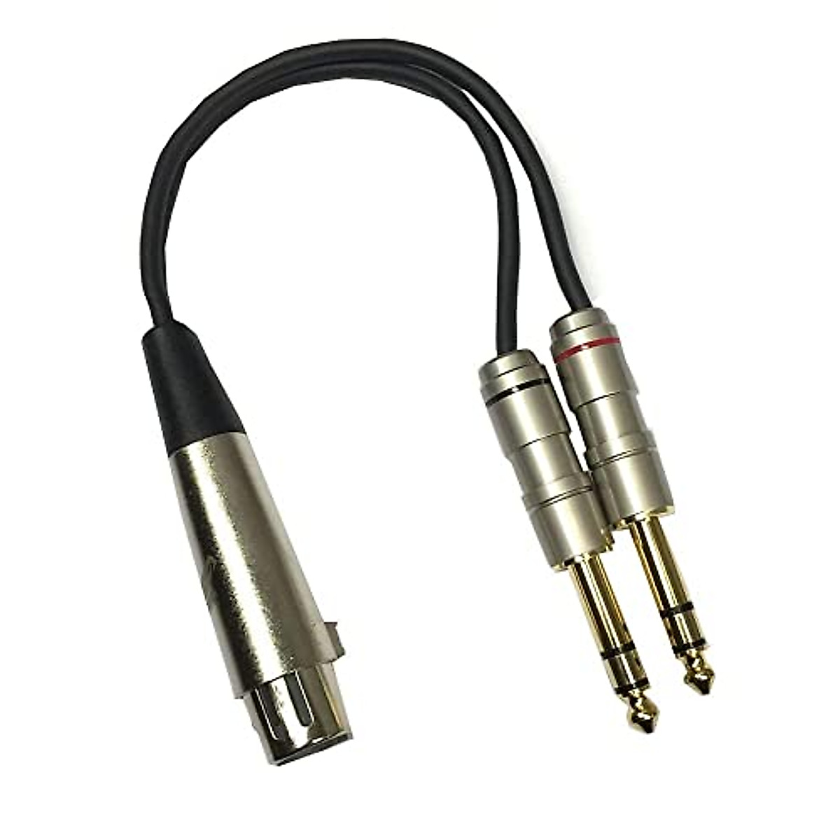 Studio Z XLR 6" Y Splitter Cable Gold Tips, 3 Pin Balanced XLR Female to Dual 1/4" Patch or Male to Dual 1/4" Y Cable Balanced Microphone Splitter Cord Audio Adaptor 6 Inch (6" Female to Dual 1/4")