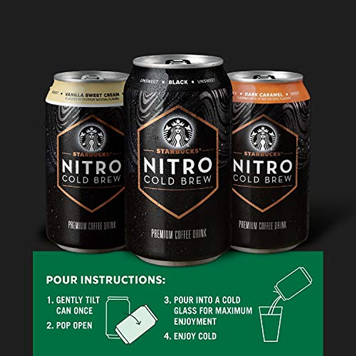 Starbucks Nitro Cold Brew Coffee, Black Unsweetened, 9.6oz Can