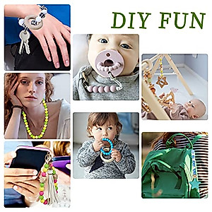 Silicone Beads, 250 Pieces Silicone Beads for Keychain Making, 12mm Round Beads 15mm Hexagon & Thread Beads 16 Colors Rubber Beads with Lanyard Accessories for DIY Bracelet Necklace Crafts Making