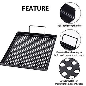 2 Pack Grill Basket, Grilling Pan Nonstick Grill Topper with Holes, BBQ Grill Tray Vegetable Grill Pans for Outdoor Grill, Grill Cookware Grill Accessories for Vegetable, Meat, Fish