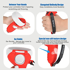 VR Controller Gips Cover and VR Shell Cover for Meta Quest 2,VR Facial Vent Soft Interface Bracket Accessories 5-in-1 Set for Oculus Quest 2(Red)