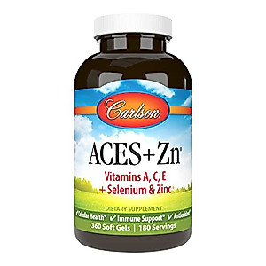 Carlson - ACES + Zn, Vitamins A, C, E + Selenium & Zinc, Thyroid Support, Multivitamin with Zinc, Cellular Health & Immune Support, Selenium Multivitamin, Antioxidant, 360 Softgels