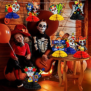 Pajean 12 Pieces Day of the Dead Honeycomb Table Centerpieces Halloween Dia De Muertos Sugar Skull for Mexican Party Decoration Supplies