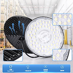 20 Pack 300W UFO Led High Bay Light Fixture,120VAC,5000K Daylight Commercial Shop Bay Lighting,45000LM,[1300W MH/HPS Equiv.]US Plug Area Lighting For Warehouse/Barn/Gym/Factory/Workshop/Garage