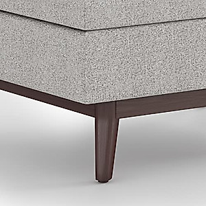 SIMPLIHOME Owen 34 Inch Wide Mid Century Modern Rectangle Coffee Table Lift Top Storage Ottoman in Upholstered Cloud Grey Polyester Fabric, For the Living Room