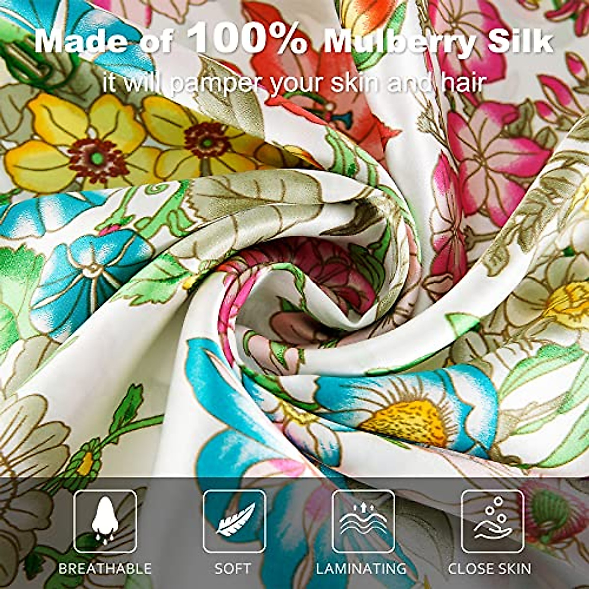 Silk Pillowcase for Hair and Skin Care, Mulberry Silk Floral Print Pillow Case with Hidden Zipper Closure, Standard Size 20''x26'' Silk Pillow Cover, Breathable & Skin-Friendly (Summer Flowers 1Pcs)