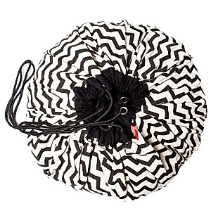 Play Mat and Toy Storage Bag - Durable Floor Activity Organizer Mat - Large Drawstring Portable Container for Kids Toys, Books - 55", Zigzag, Black