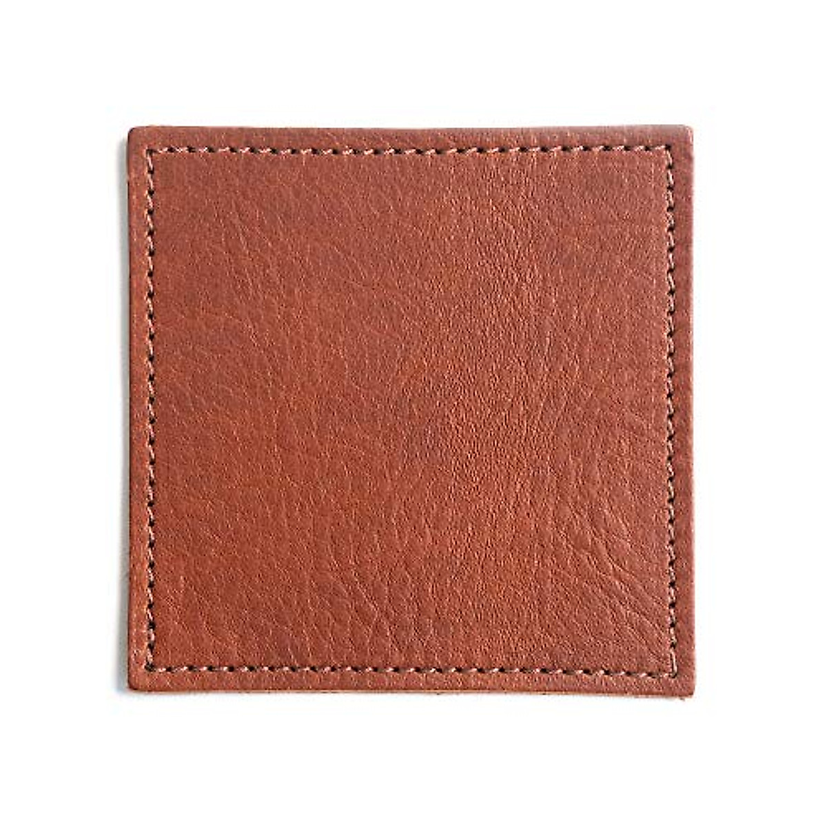 American Made Leather Coasters - Premium Full Grain Leather, Double Layered Square Rustic Brown Coaster Set, 4”x4” - Handmade in The USA - Set of 4