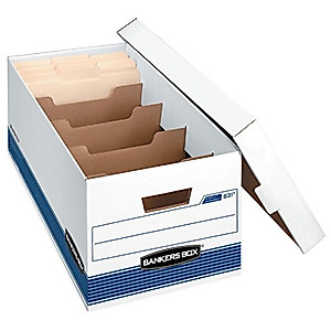 Bankers Box 12 Pack DIVIDERBOX Medium-Duty File Storage Boxes with Dividers, FastFold, Lift-Off Lid, Letter, White/Blue
