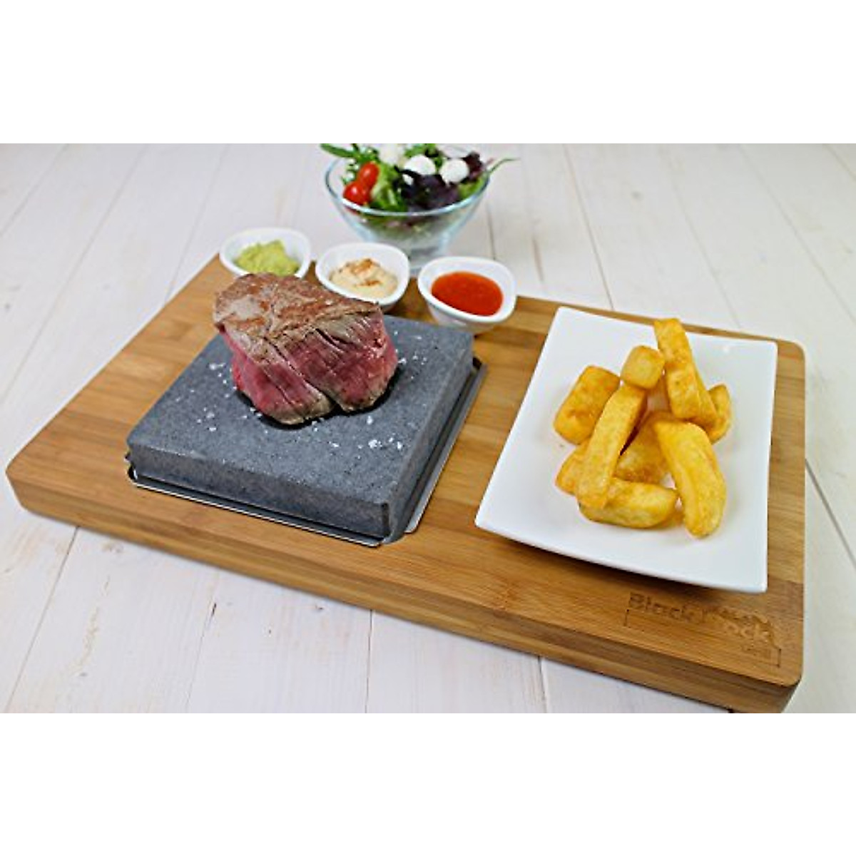 Black Rock Grill Steak On The Stone Set, Hot Rock Grill Table Top Lava Cooking Stone (One Gift Set)
