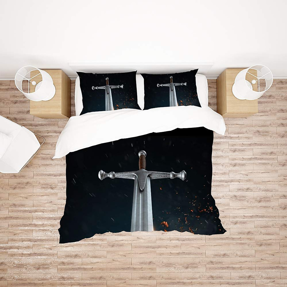 Find Sun Bedding Sets Queen Size Metal Sword Duvet Cover Set with 1 Duvet Cover and 2 Pillow Shams,Gifts for Girls Boys Teen,without Comforter