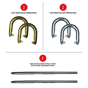 Franklin Sports Horseshoes Sets - Includes 4 Horseshoes and 2 Stakes - Official Weight Horseshoes and Stakes - All Weather Durable Sets - Starter