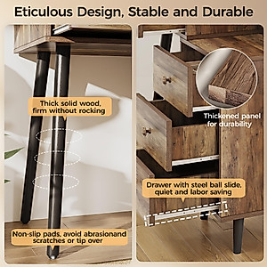 Sunvivi Vanity Desk with Sliding Mirror and LED Lights, 2 in 1 Wooden Makeup Vanity Desk for Nightstand and Dressing Table, Compact Medium Makeup Table with Sliding Mirror for More Storage Space