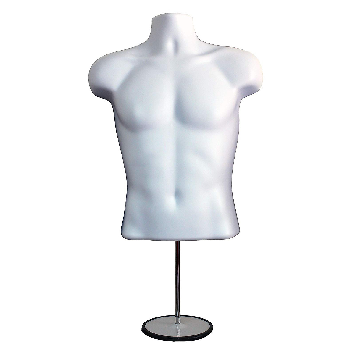 DisplayTown Male Female Mannequin Torso with Stand, Dress Form, Tshirt Display, Hollow Back Body w/Metal Stand and Hook for Countertop Craft Shows Tabletop Clothing S-M Size (White)