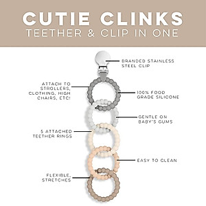 Ryan & Rose Cutie Clinks Attachable Teether Chew Toy for Babies (Neutral)