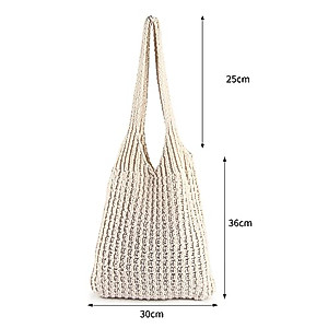 ENBEI Women's Shoulder Handbags Hand crocheted Bags large Shoulder Shopping Bag tote bag aesthetic cute tote bags (White)