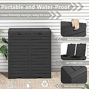 62 Gallon Kitchen Trash Can, Waterproof Garbage Can with Tiered Lid and Drip Tray, Resin Outside Trash Bin for Patio, Backyard, Deck