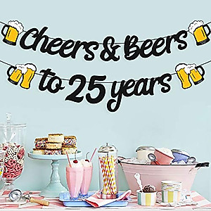 OKUSUN 25th Birthday Decorations Cheers to 25 years 25s Birthday Banner for Men Women 25th Birthday Black Glitter Backdrop Wedding Anniversary Party Supplies Decorations Pre Strung