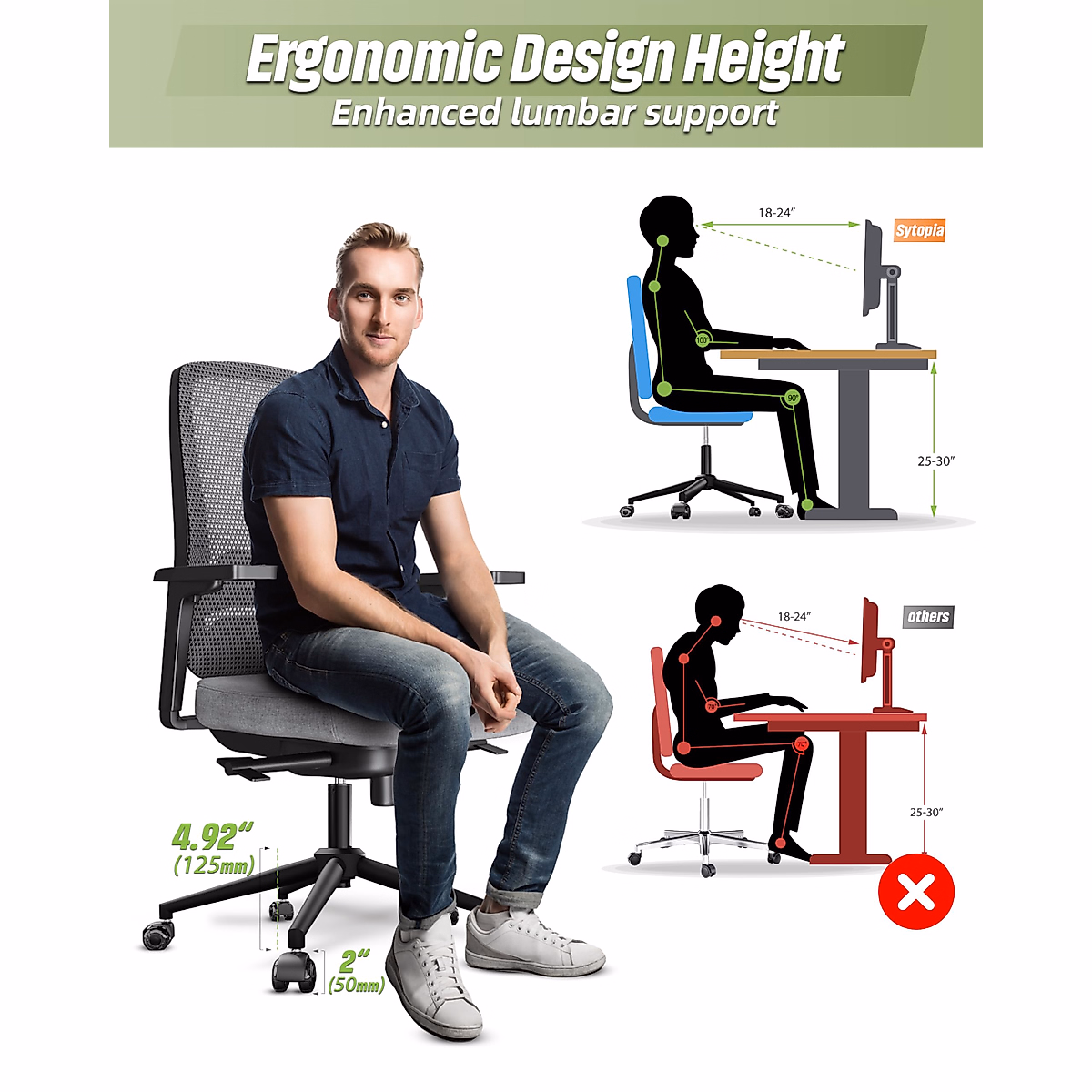 Sytopia 24''(60cm) Office Chair Base Replacement, Heavy Duty Chair Replacement Parts(2400Lbs), Desk Chair Reinforced Metal Leg, Universal Caster and Gas Cylinder Size, Matte Black