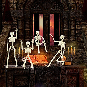 4 Packs Posable Halloween Skeleton, Full Body Skeleton Decoration Movable Posable Joints Skeletons, Scary Plastic Skeleton Halloween Skull Decor for Yard Garden Lawn Haunted House Graveyard Props