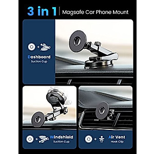 eSamcore for Magsafe Car Mount, Car Cell Phone Holder Retractable Car Magnetic Phone Mount for Dashboard/Vent/Windshield, Car Mount Magnet for iPhone 12/13/ 14 Pro Max and Magsafe Case