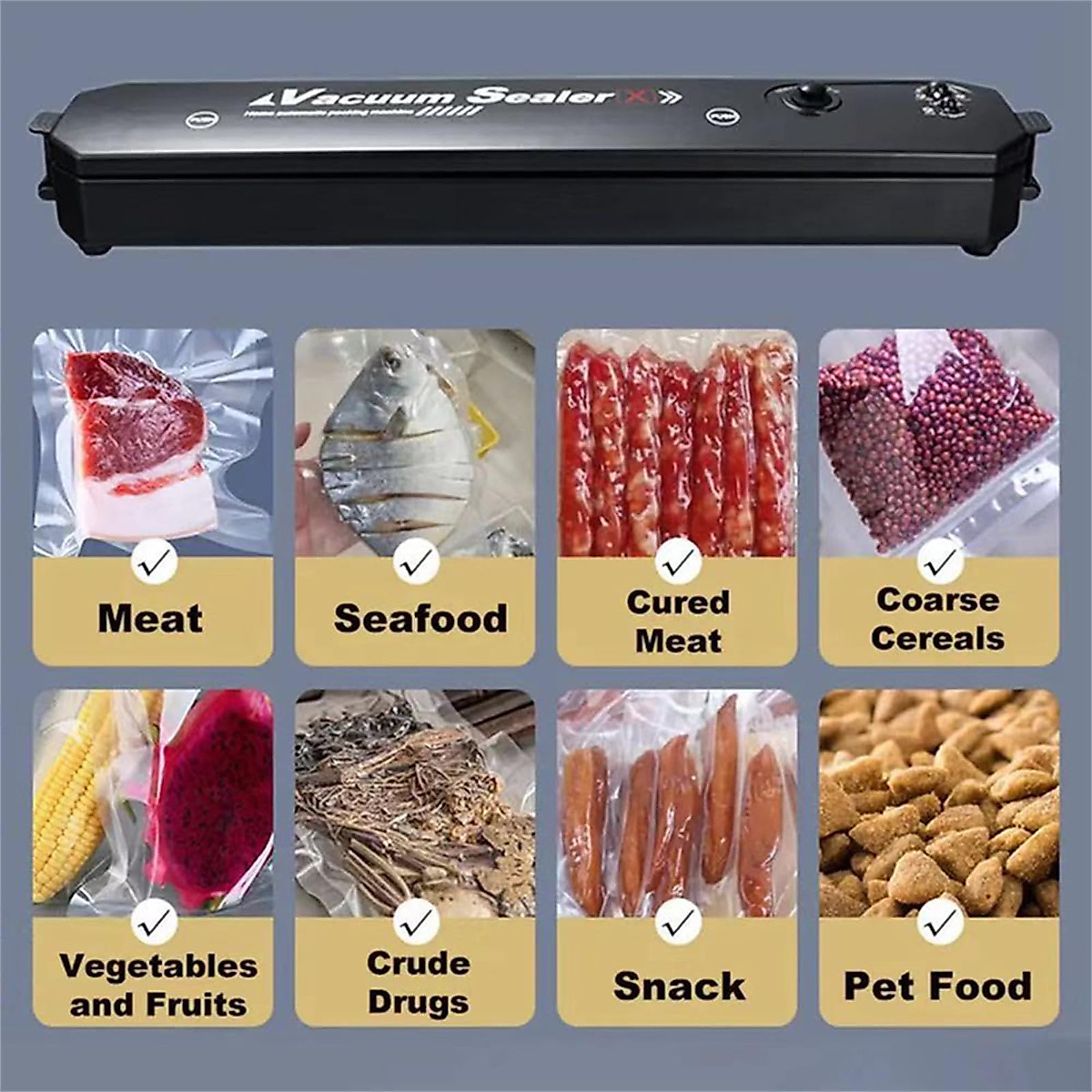 Vacuum Sealer machine - Vacuum Sealers Machine - vacuum sealers Food Saver - Bag sealer & Food sealer - One-Key Automatic Air Sealing System for Dry & Moist Fresh Modes - sealer bags 10pcs (Black)