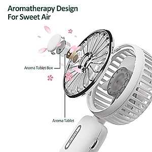 Faminnova Portable Fan - Neck Fan & Desk Fan & Hand Fan 3-in-1, 2000mAh Rechargeable Battery Operated Fan with Aromatherapy Tablet, Rotating Personal Fan with 3 Speeds for Outdoors and Indoors - Green