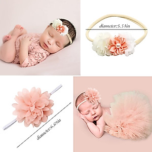 SPOKKI 4 PCS Newborn Photography Props Outfits-BabyTutu Skirt Cute Bow Headdress and Lace Rompers Flower Headband Sets for Infants Girl Boy