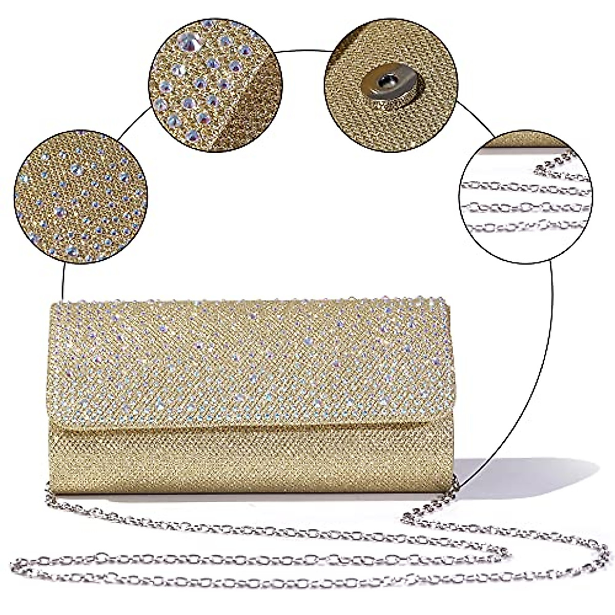 Generies RAPENG Crystal Rhinestone Women Clutch Bag evening handbag Glitter Envelope Evening Purse (gold)