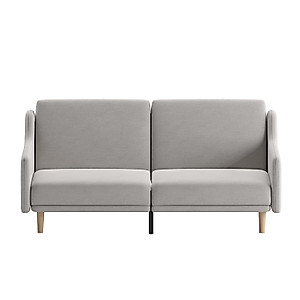 Flash Furniture Delphine Convertible Split Back Sofa Futon - Gray Faux Linen Upholstery - Solid Wood Legs - Curved Armrests - Sleeper Couch for Small Spaces,Grey