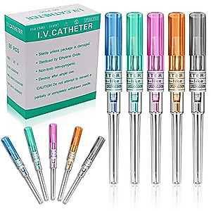 Autdor Catheter Piercing Needles 50Pcs Mixed IV Catheter Needles 14G 16G 18G 20G and 22G Ear Nose Piercing Needles Hollow Needles for Lip Tongue Belly Navel Nipple Cartilage Piercing Kit