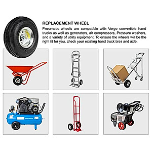 Vergo Pneumatic Wheels 2-Pack Heavy Duty Air Filled Dolly Replacement Wheels - Threaded Tires, Hand Truck Wheels 10" x 3.5” with 5/8" Axle Bore Hole, Offset Hub
