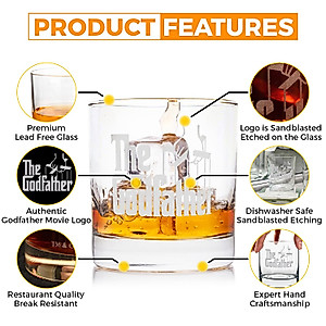 The Godfather Movie Etched Whiskey Glass - Officially Licensed, Premium Quality, Handcrafted Glassware, 11 oz Rocks Glass - Perfect Collectible Gift for Movie Enthusiasts, Birthdays & Special Events